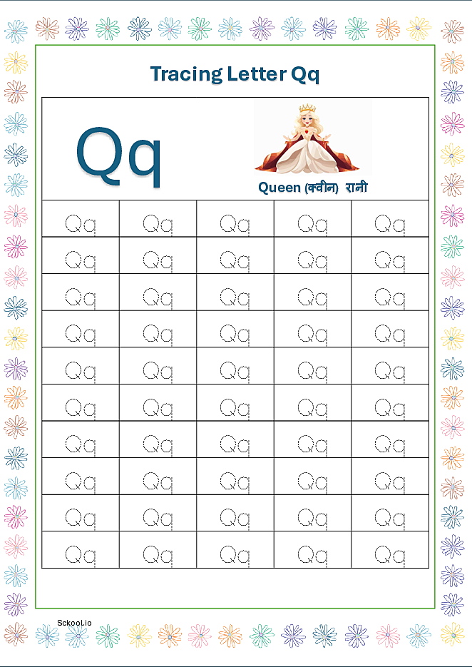 Tracing Letter Uppercase & Lowercase Qq