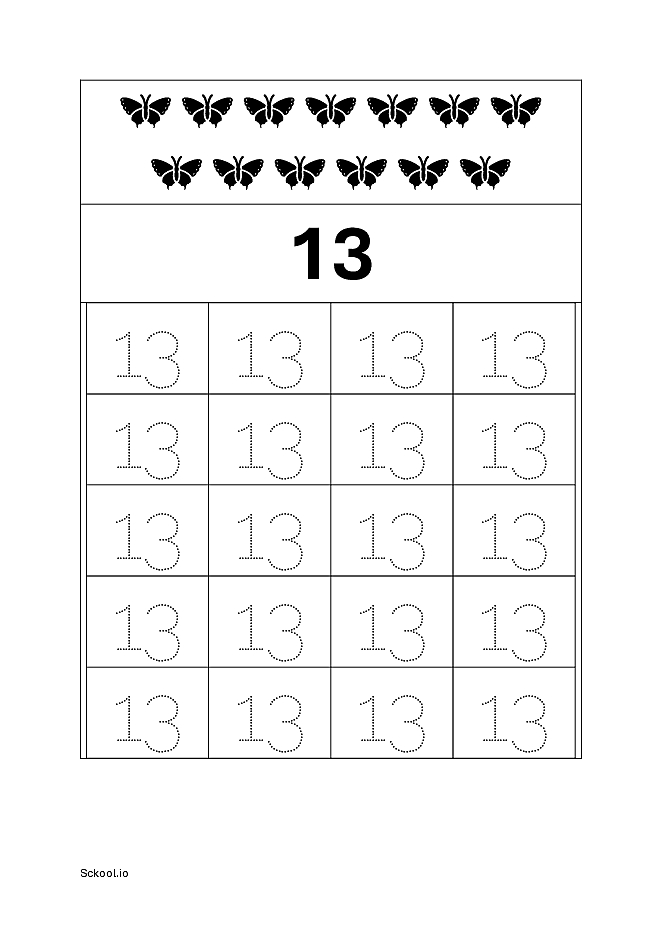 Number 13 Tracing Worksheet